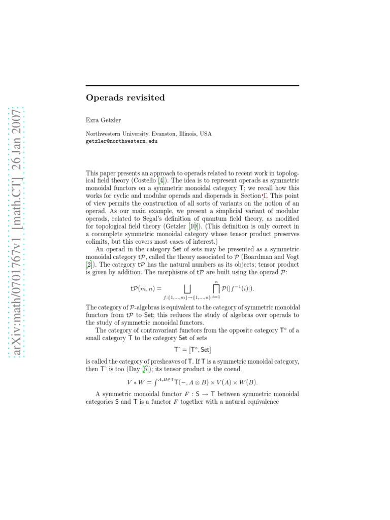 Operads and Symmetric Monoidal Functors | PDF | Category Theory | Mathematical Structures