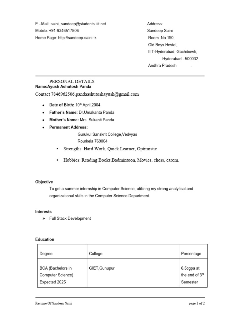 Ayush Resume For Internship1 | PDF | Computing | Application Software