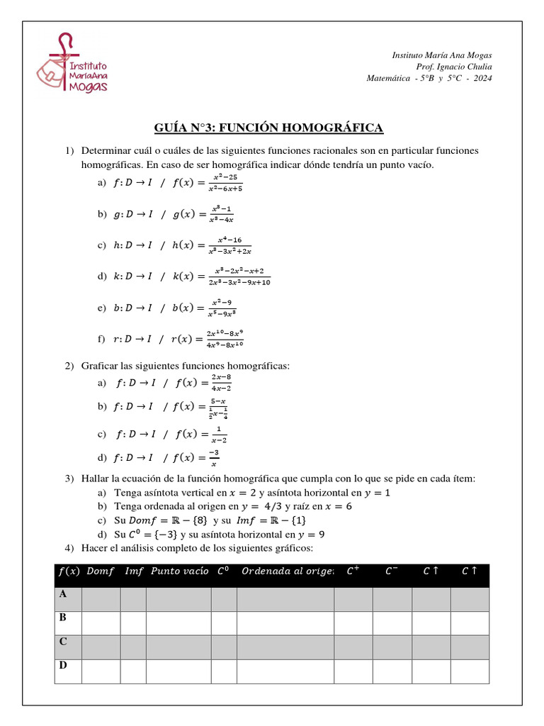 Guia N°3 - Función Homográfica | PDF