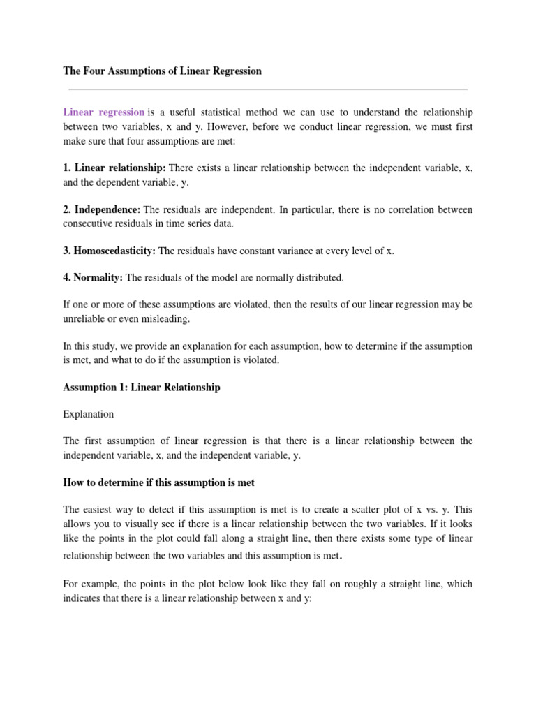 The Four Assumptions of Linear Regression | PDF | Autocorrelation ... The Four Assumptions of Linear Regression | PDF | Autocorrelation ...