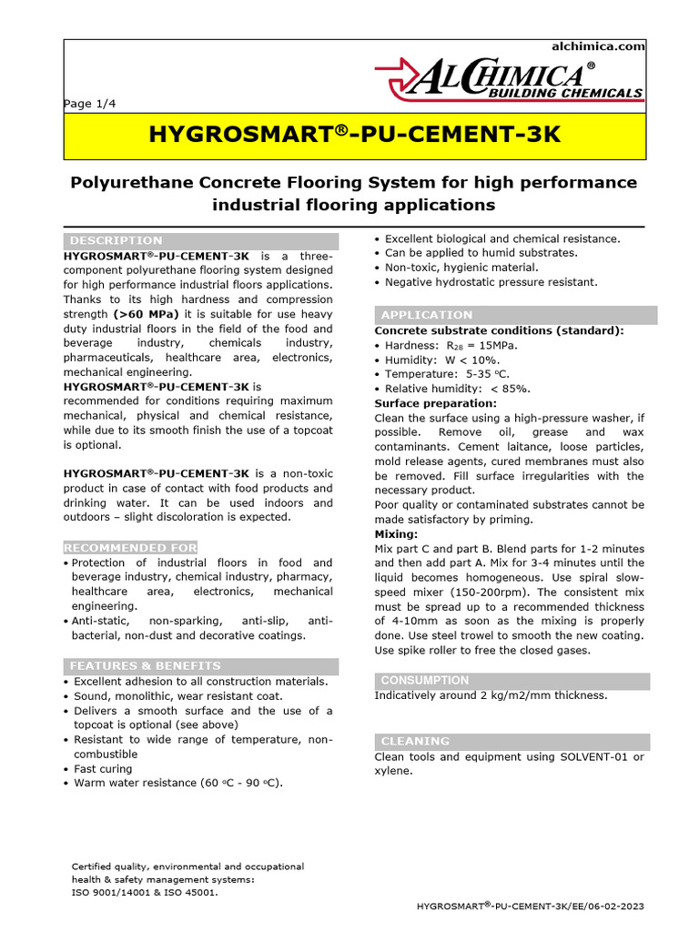HYGROSMART-PU-CEMENT-3K - v24 - 230925 - 150128 | PDF | Acid | Concrete
