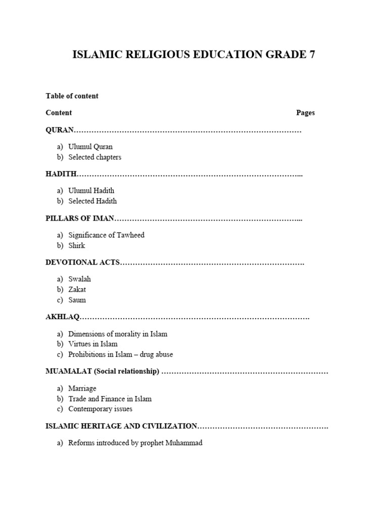 Islamic Religious Education g7 | PDF | Hadith | Tawhid