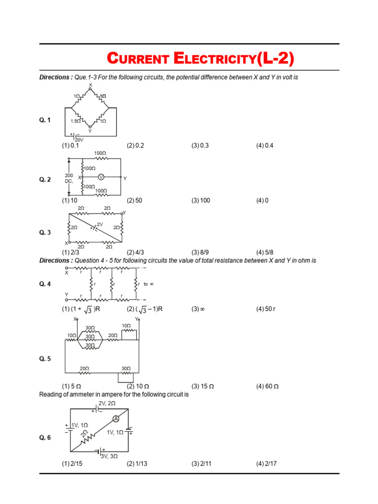 Current Electricity L-2 Worksheet | PDF | Electrical Resistivity And ...