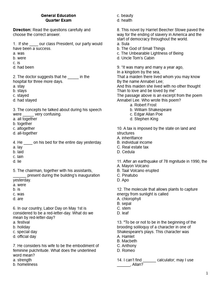 General Education QUARTER EXAM 150 ITEMS | PDF | Philippines