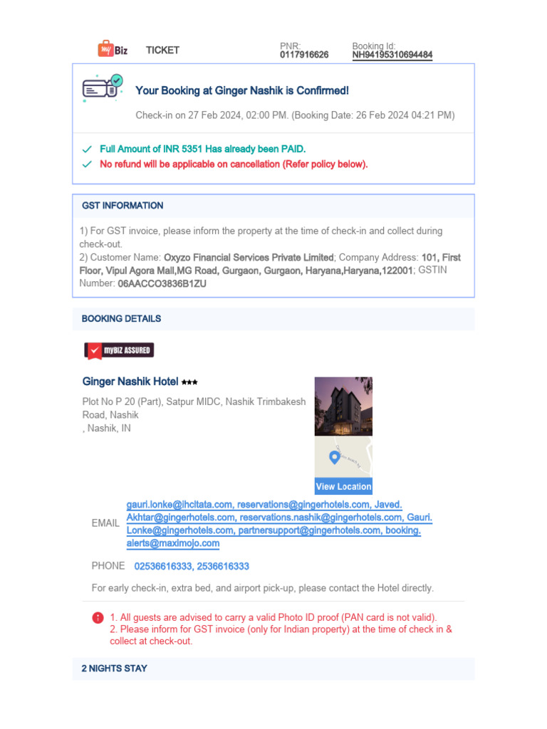 Prasad Ravindra Patil 27-29 Feb Nashik Rs.5351 | PDF | Fee