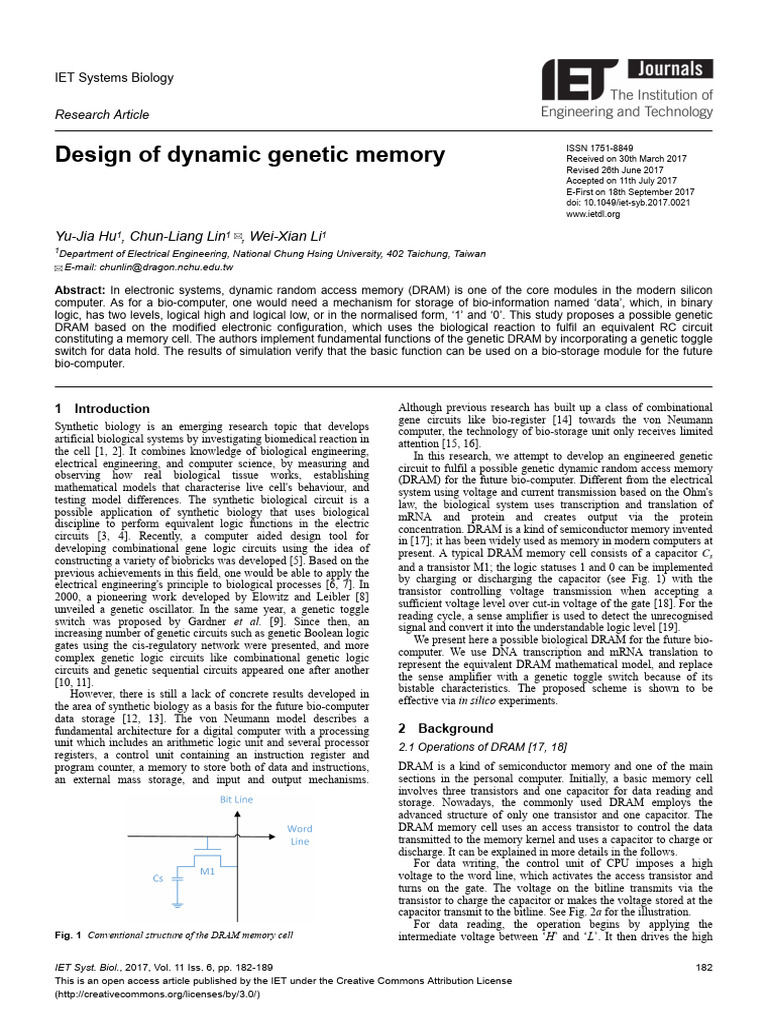 Design of Dynamic Genetic Memory | PDF | Dynamic Random Access Memory | Electronic Circuits