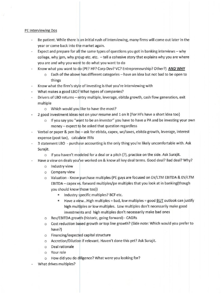 PE Interviewing Dos and Donts | PDF