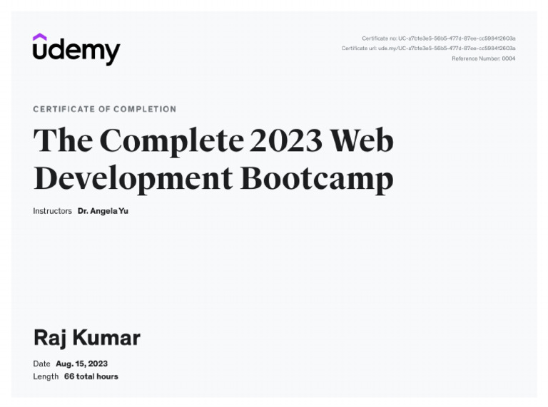 Udemy Bootcamp Certificate | PDF