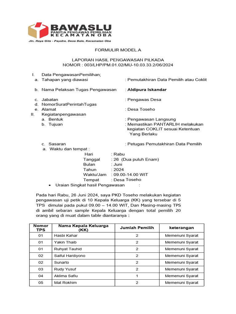 Form A Uji Petik | PDF
