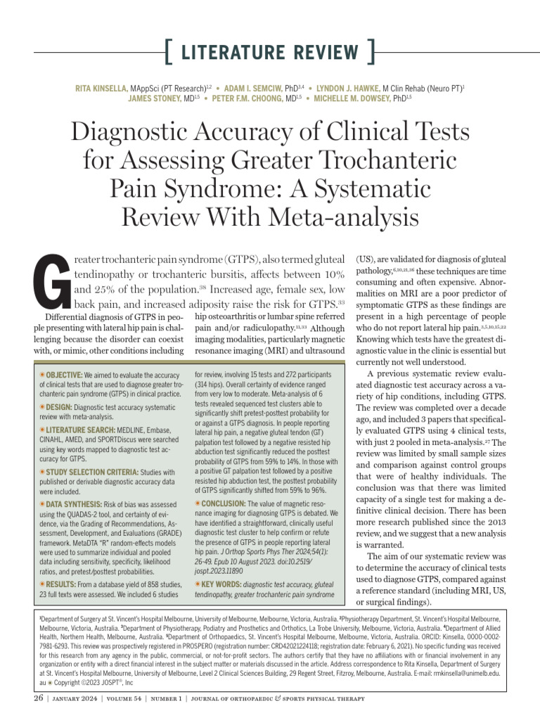 Diagnostic Accuracy of Clinical Tests For Assessing Greater ...