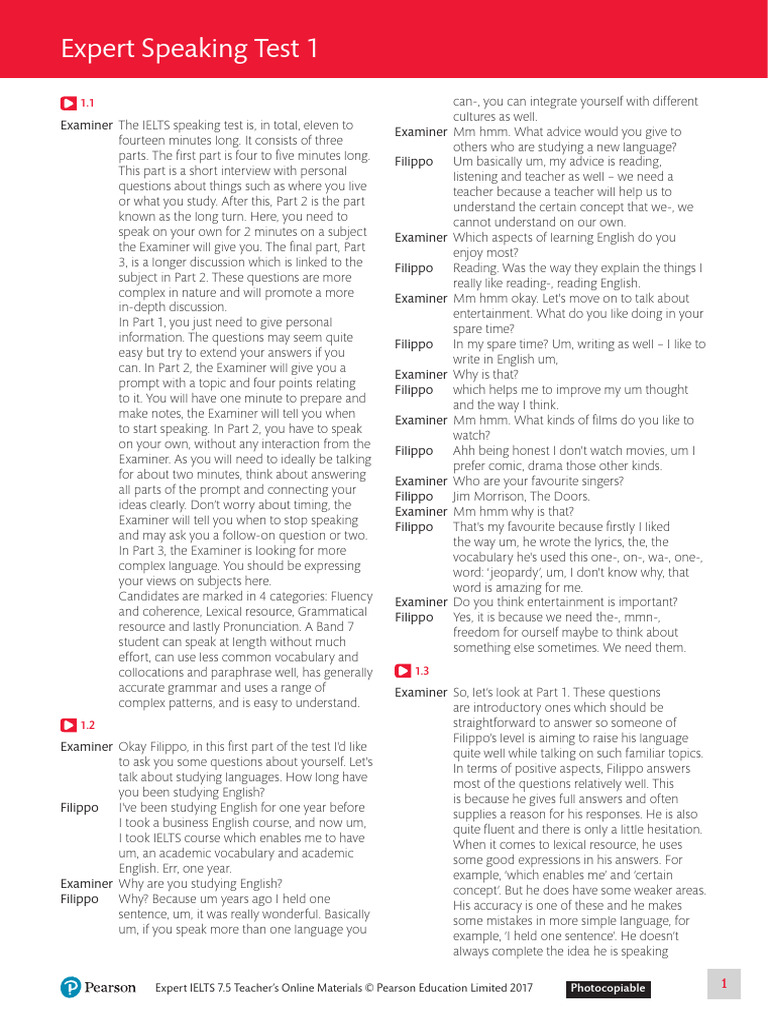 Expert IELTS 7 5 Expert Speaking Video Transcript | PDF | Verb | International English Language ...