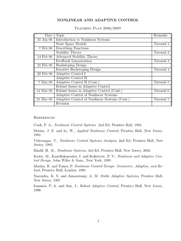 Nonlinear and Adaptive Control | PDF | Technology & Engineering