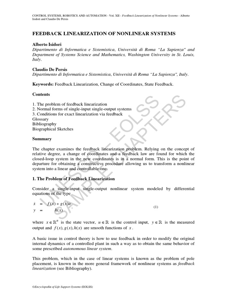 Feedback Linearization of Nonlinear Systems | PDF | Control Theory | Nonlinear System