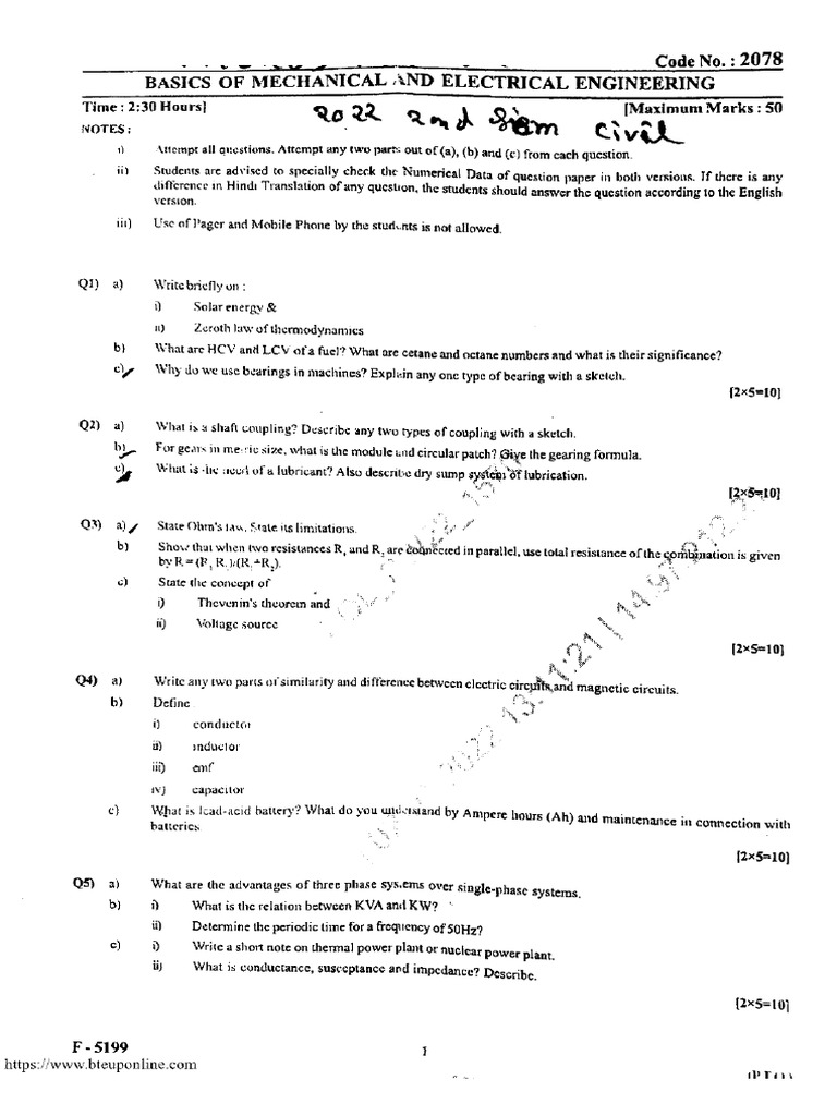 All 2 Sem Basics of Mechanical and Electrical Engineering 2078 Jul 2022 ...