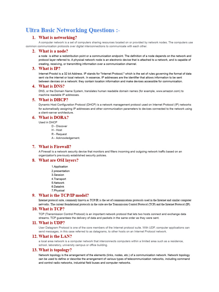 Networking Questions | PDF | Computer Network | Internet Protocol Suite