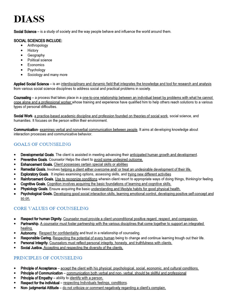 Diass Grade 12 Reviewer Pdf Counseling Psychology Psychotherapy