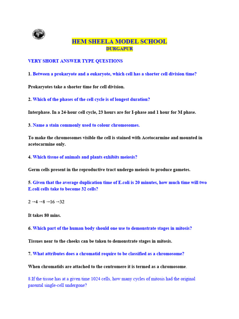 Cell Div and Cell Cycle Ncert Q-A 11 | PDF | Meiosis | Mitosis