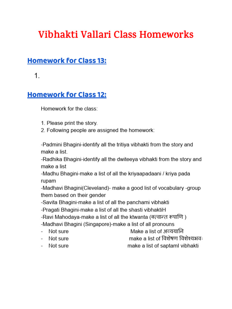 Vibhakti Vallari Class Homeworks | PDF