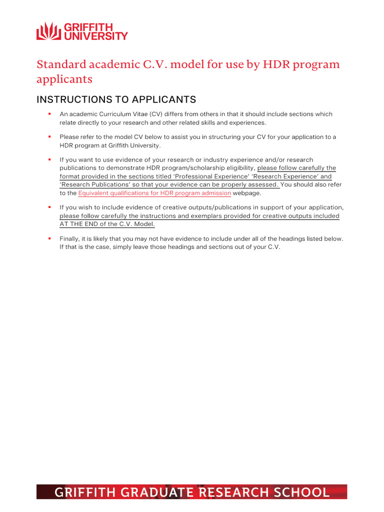 Standard Academic CV Template GGRS Incl Creative Outputs | PDF ...