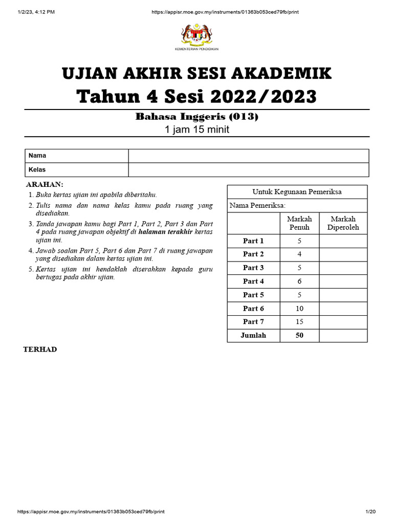 Bi Uasa Tahun 4 | PDF