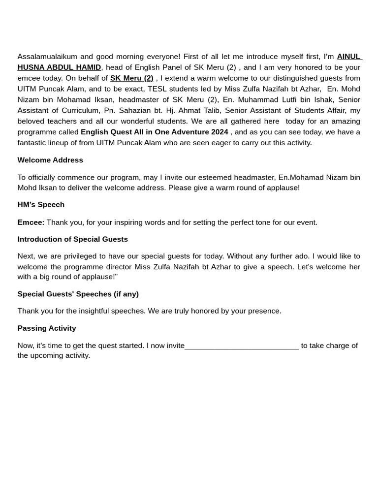 Good Morningafternoonevening Everyone! My Name Is (Emcee's Name), and I ...