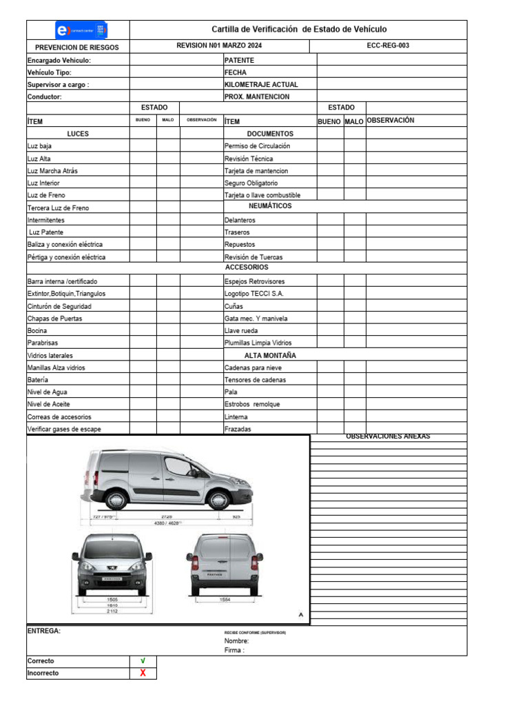 Ecc-Reg-003 Check List Vehiculo | Descargar gratis PDF | Neumático | Coche