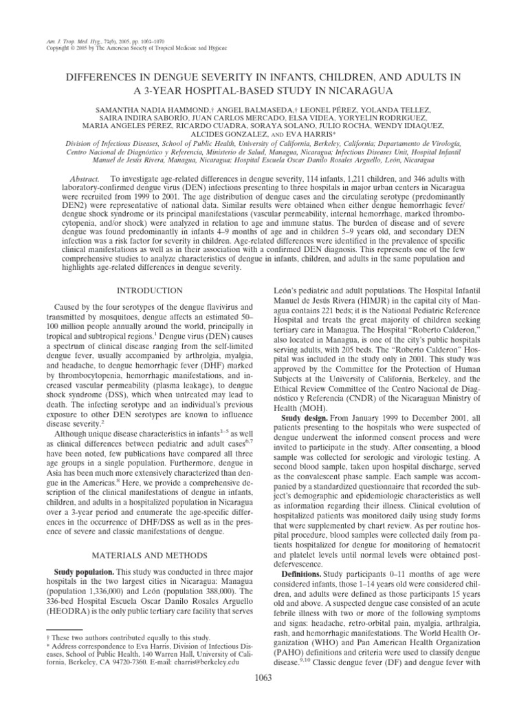 Dengue Severity Across Age Groups in Nicaragua | PDF | Clinical ...