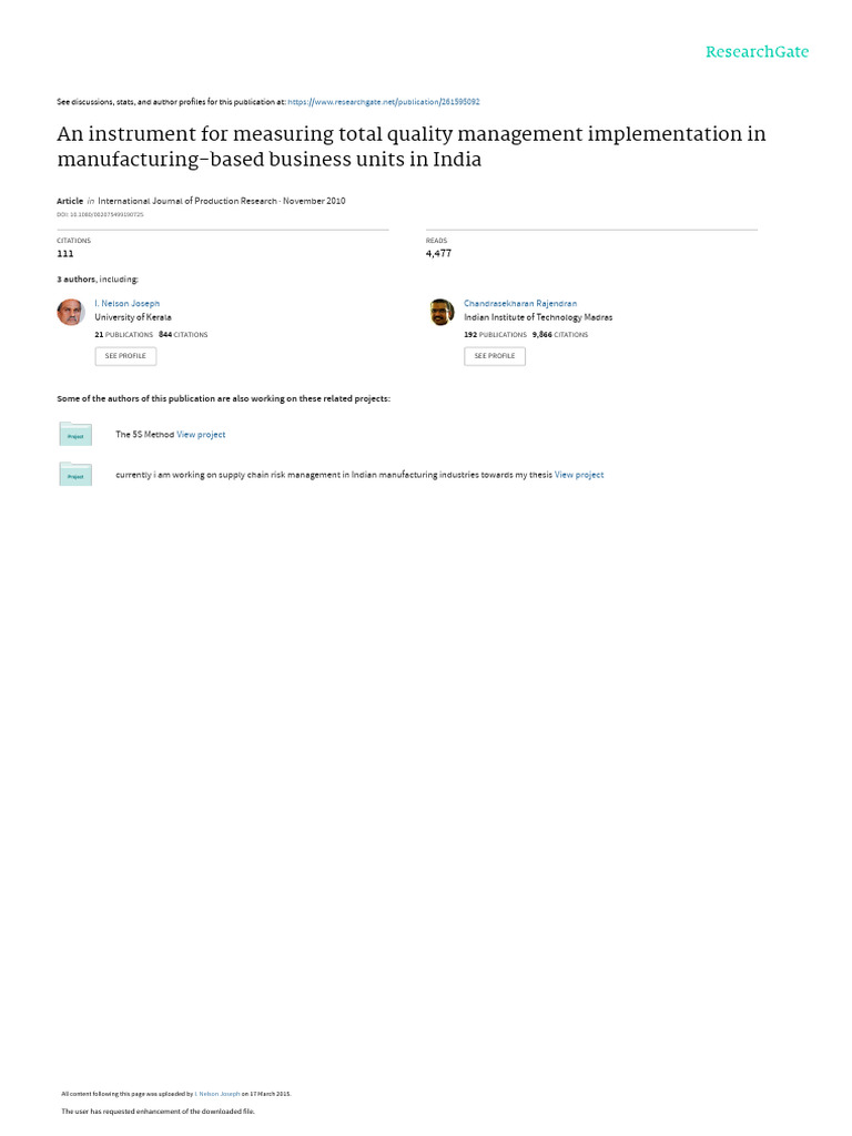 An Instrument For Measuring Total Quality Manageme | PDF | Human ...