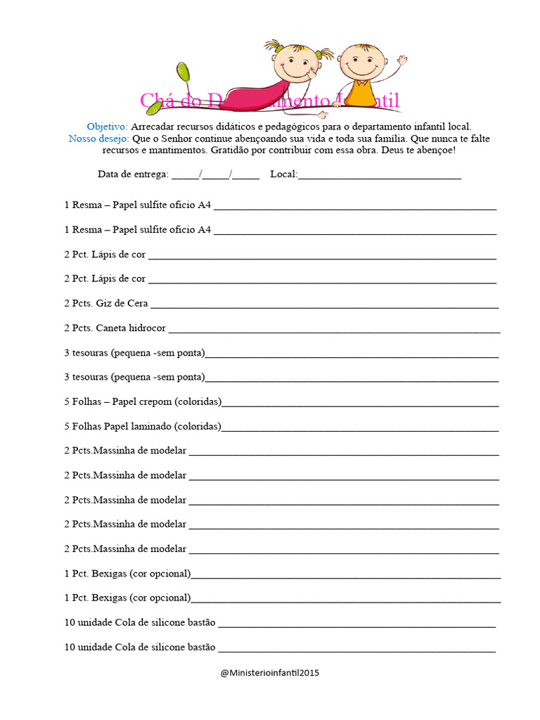 Chá Do Departamento Infantil | PDF | Papelaria | Materiais de impressão
