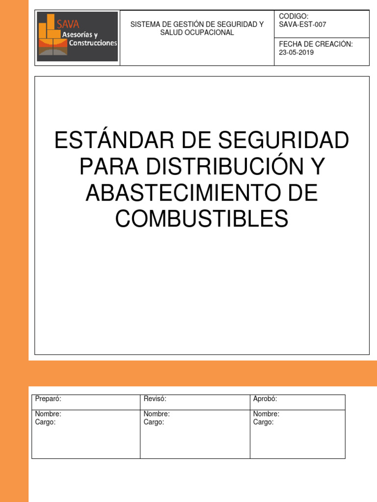Sava-Est-007 Estándar de Seguridad para Distribución y Abastecimiento de Combustibles | PDF ...