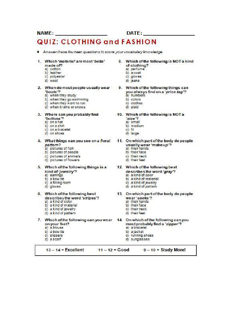 Fashion Quiz | PDF