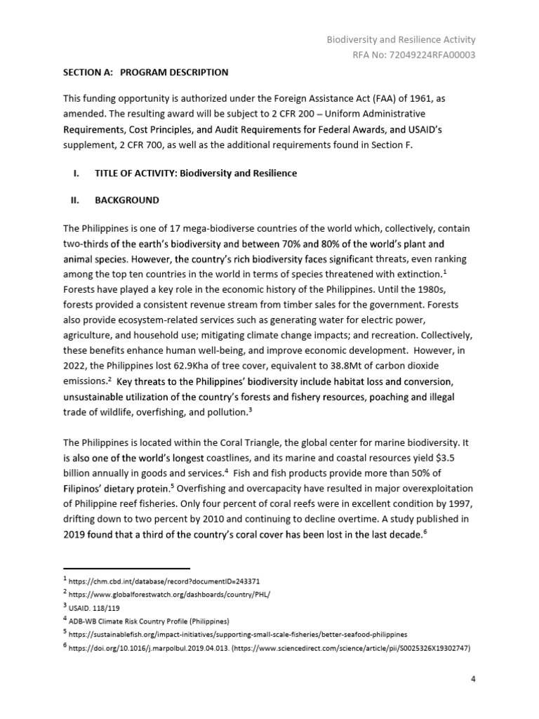 USAID Biodiversity and Resilience Activity - Section A Program Description | PDF | Climate ...