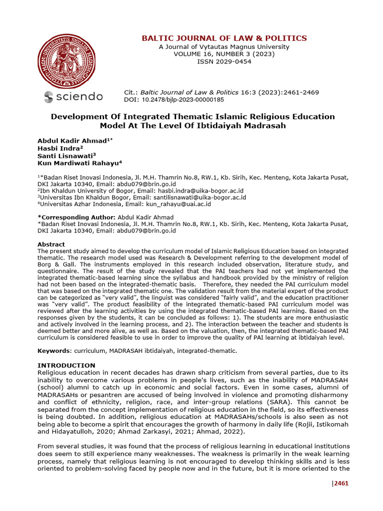 Integrated Thematic PAI Curriculum Model | PDF | Learning | Teachers