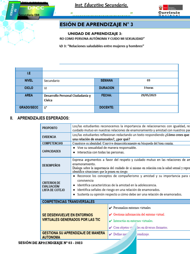 1º DPCC - Ses 3 Uni 3 - Sem 03 | PDF | Maestros | Aprendizaje