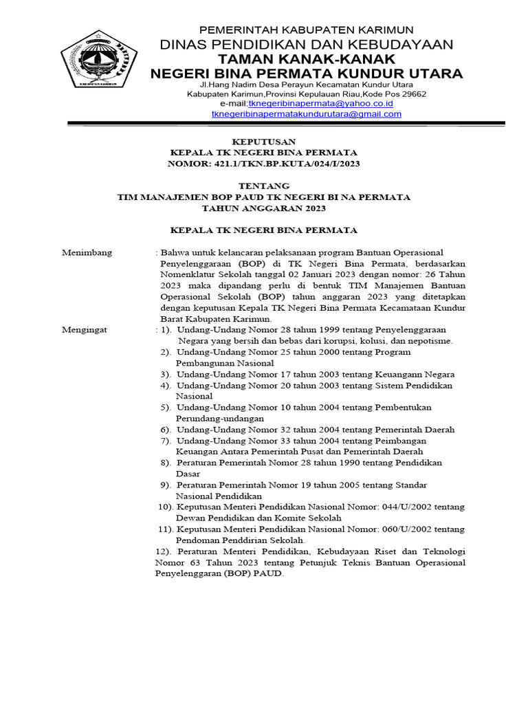 SK Tim BOP PAUD | PDF