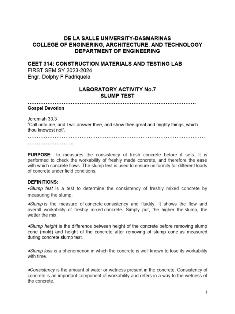 Lab 7 Slump Test | PDF | Civil Engineering | Composite Material