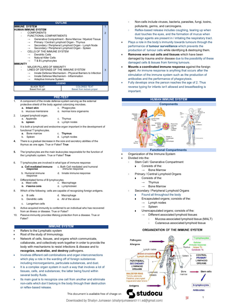 Overview of The Immune System Transes | PDF | Lymphocyte | Lymphatic System