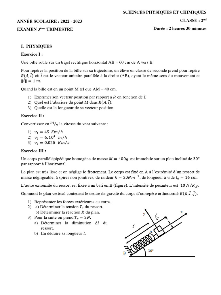 Examen de Physique-Chimie 2nde C | PDF | Masse | Vitesse