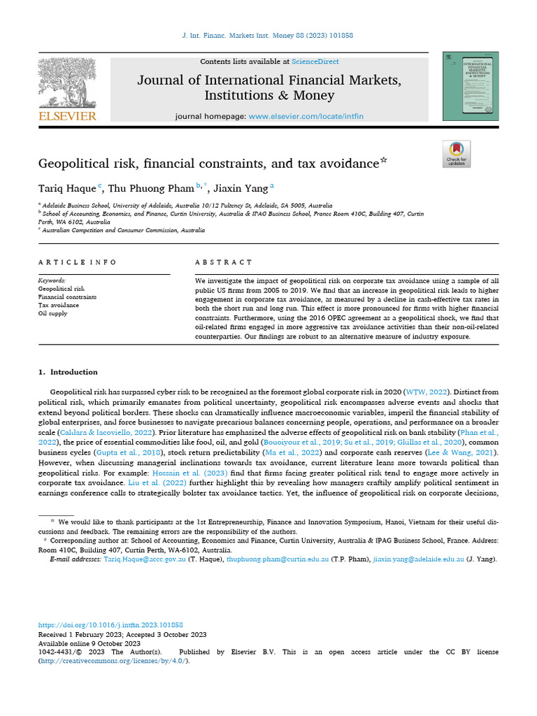 Geopolitical Risk Financial Const - 2023 - Journal of International ...