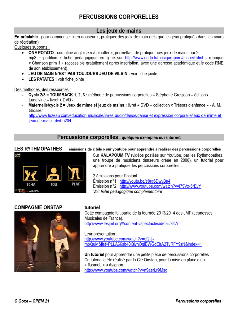 Percussions Corporelles en Cycle 2 | PDF