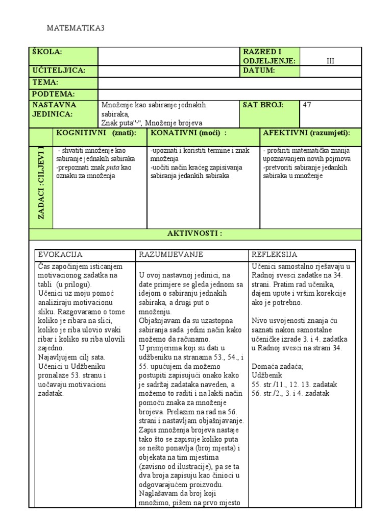 47 - Množenje Kao Sabiranje Jednakih Sabiraka, Znak Puta, Množenje Brojeva | PDF