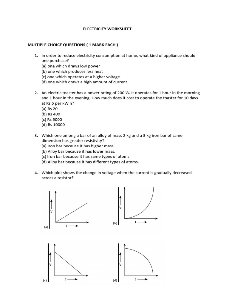 Electricity Worksheet | PDF | Electrical Resistance And Conductance ...