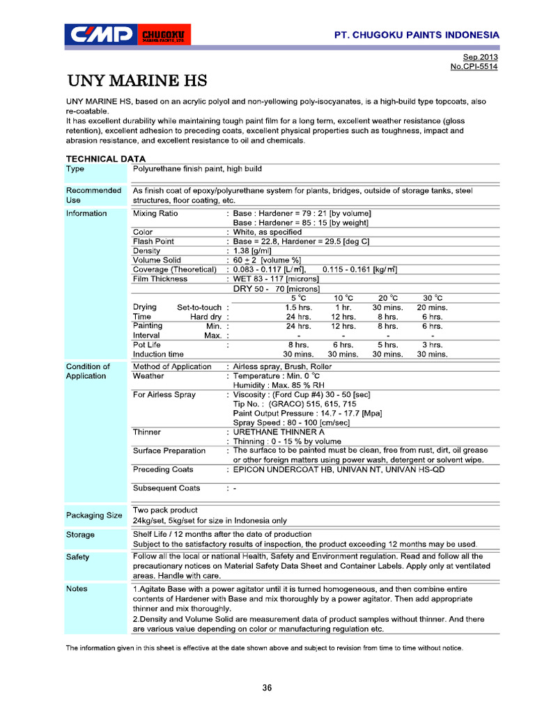 TDS Chugoku Unymarine HS | PDF
