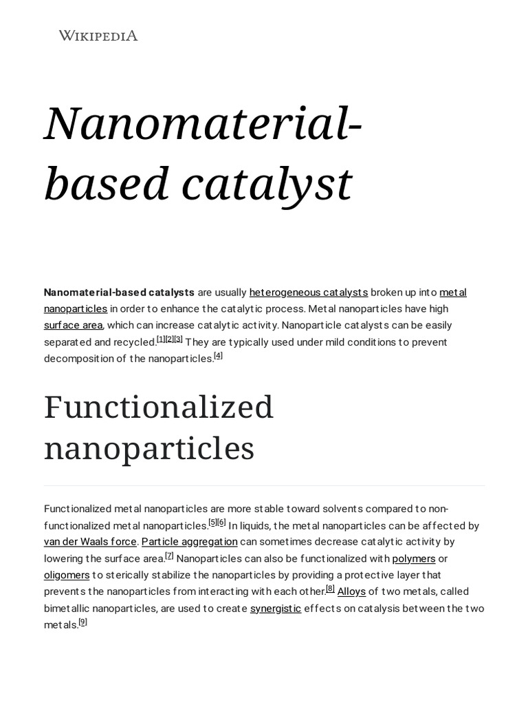 Nanomaterial-Based Catalyst - Wikipedia | PDF | Catalysis | Physical ...