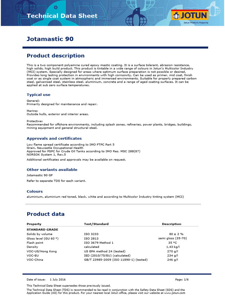 TDS - Jotamastic 90 | PDF | Abrasive | Epoxy