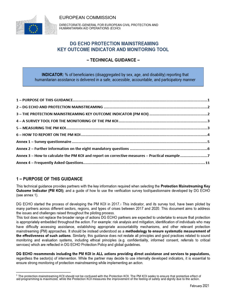 DG Echo Protection Mainstreaming Indicator Technical Guidance FINAL Converted 2 | PDF | Sampling ...