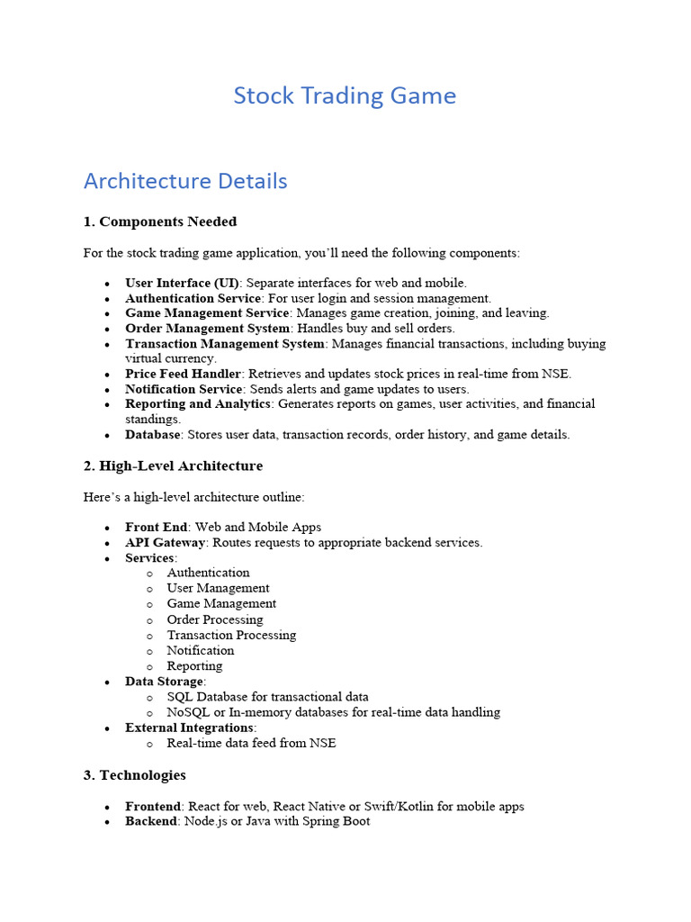 Stock Trading Game - System - Design | PDF | Databases | No Sql
