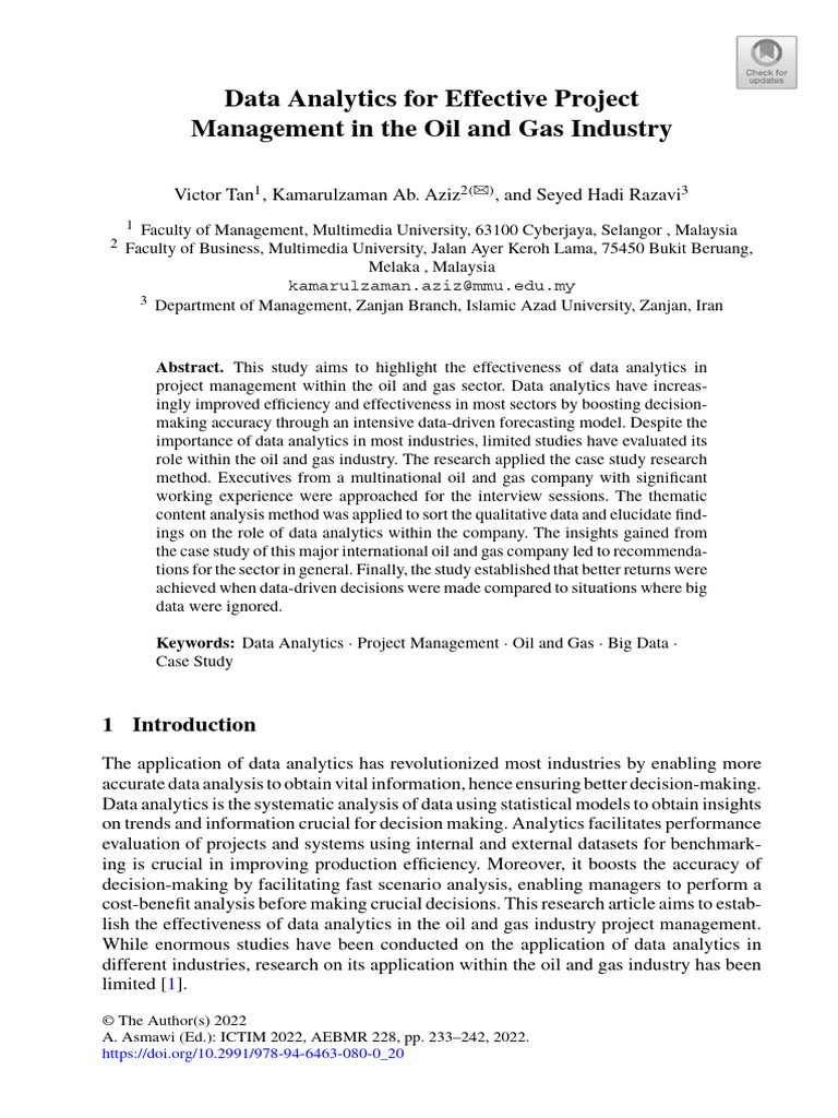 Data Analytics For Effective Project Management in The Oil and Gas Industry | PDF | Data ...