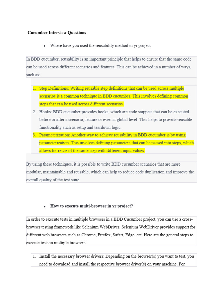 Cucumber Interview Questions New Imp Pdf Method Computer Programming Class Computer