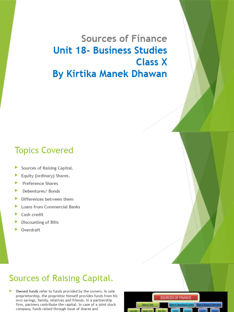 STD 12 CH 18 Sources of Finance | PDF | Loans | Equity (Finance)